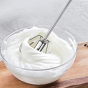 KUFUNG Hand Push Egg Whisk, Stainless Steel Whisk Blender for Home, Versatile Tool for Egg Beater, Milk Frother, Hand Push Mixer Stirrer, for Blending, Whisking, Beating & Stirring (12 inch, Silver)