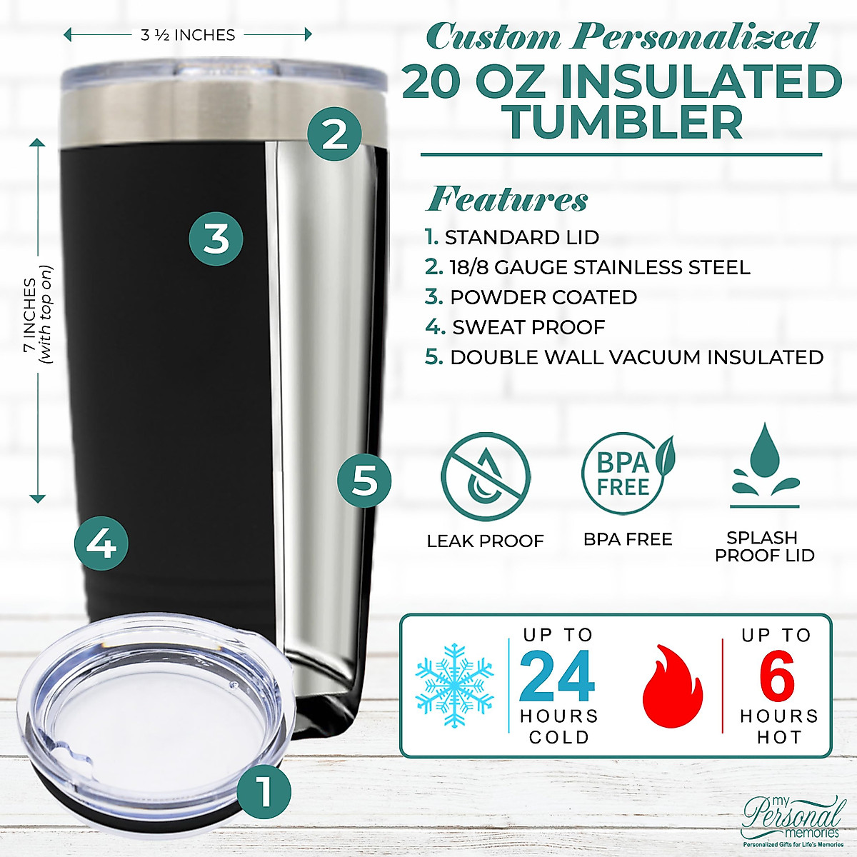 My Personal Memories Customized Personalized Stainless Steel Travel Tumbler with Lid - Engraved Double-Wall Vacuum Insulated for Him, Her Your Custom Text (20 oz, Black)