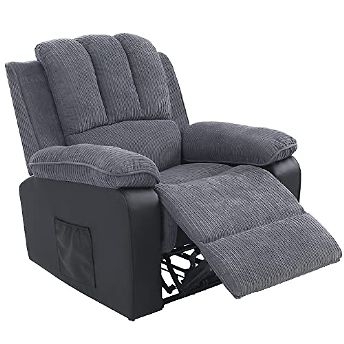 Corduroy + Black pu Ergonomic Electric Flat Sofa with 8-Point Massage and Heating Function, Thickened armrests and backrest Single Sofa Chair for The Elderly, Bedroom, Living Room (Gray)