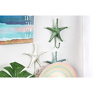 Giftcraft Set of 3 Starfish Shaped Decorative Hooks, Rack for Towels, Jackets, Hats, Metal Coat Hooks Made with Heavy Duty Cast Iron, Wall Mounted Coat Hanger, Unique Ocean Themed Home Decor