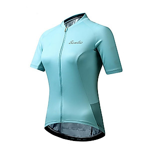 Santic Women's Cycling Jersey Short Sleeve Biking Shirt Full Zip Tops with 3 Pockets Breathable Quick Dry Blue