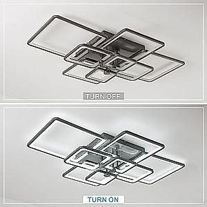 HIHIHOMY 41.7in Modern LED Ceiling Light for Living Room,120W Brown Modern Dimmable Flush Mount Led Ceiling Light Fixtures,8 Square Frame Acrylic with Remote Ceiling Lamps