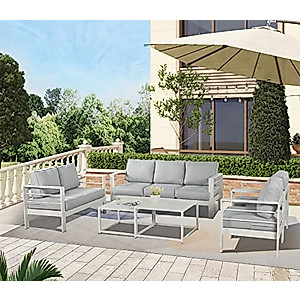 Solaste Aluminum Outdoor Patio Furniture Set, Metal Outside Patio Furniture Conversation Sets with Nesting Coffee Table, Outdoor Seating Set with 5” Olefin Cushions for Backyard Deck Lawn, White