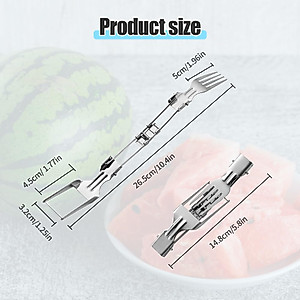 Foldable 2 In 1 Stainless Steel Fruit Cutter, 2024 Upgrated Watermelon Windmill Cutter Slicer Tool for Melon Cube, Multifunctional Fruit Fork Watermelon Cutter Knife for Kitchen Gadgets (2)