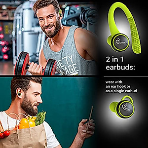 Sky High Logic True Wireless Earbuds with Charging Case - Bluetooth 5.0 Headphones with Ear Hook - Environment Noise Canceling, Waterproof for Fitness, Calls Sky7 Green