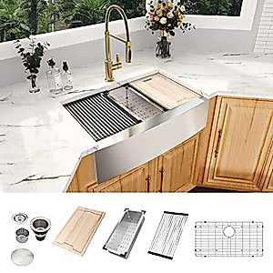 Kichae 30 Inch Farmhouse Sink Stainless Steel, Apron Front Farm Sink for Kitchen, Undermount Workstation Sink with Integrated Ledge, 30x22 Deep Single Bowl Kitchen Sink with Accessories