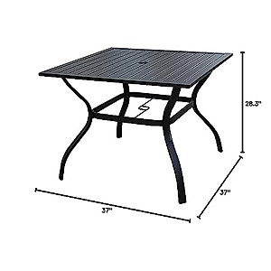 LOKATSE HOME 37" x 37" Patio Dining Table Square Outdoor Metal Steel Frame with Umbrella Hole, Black