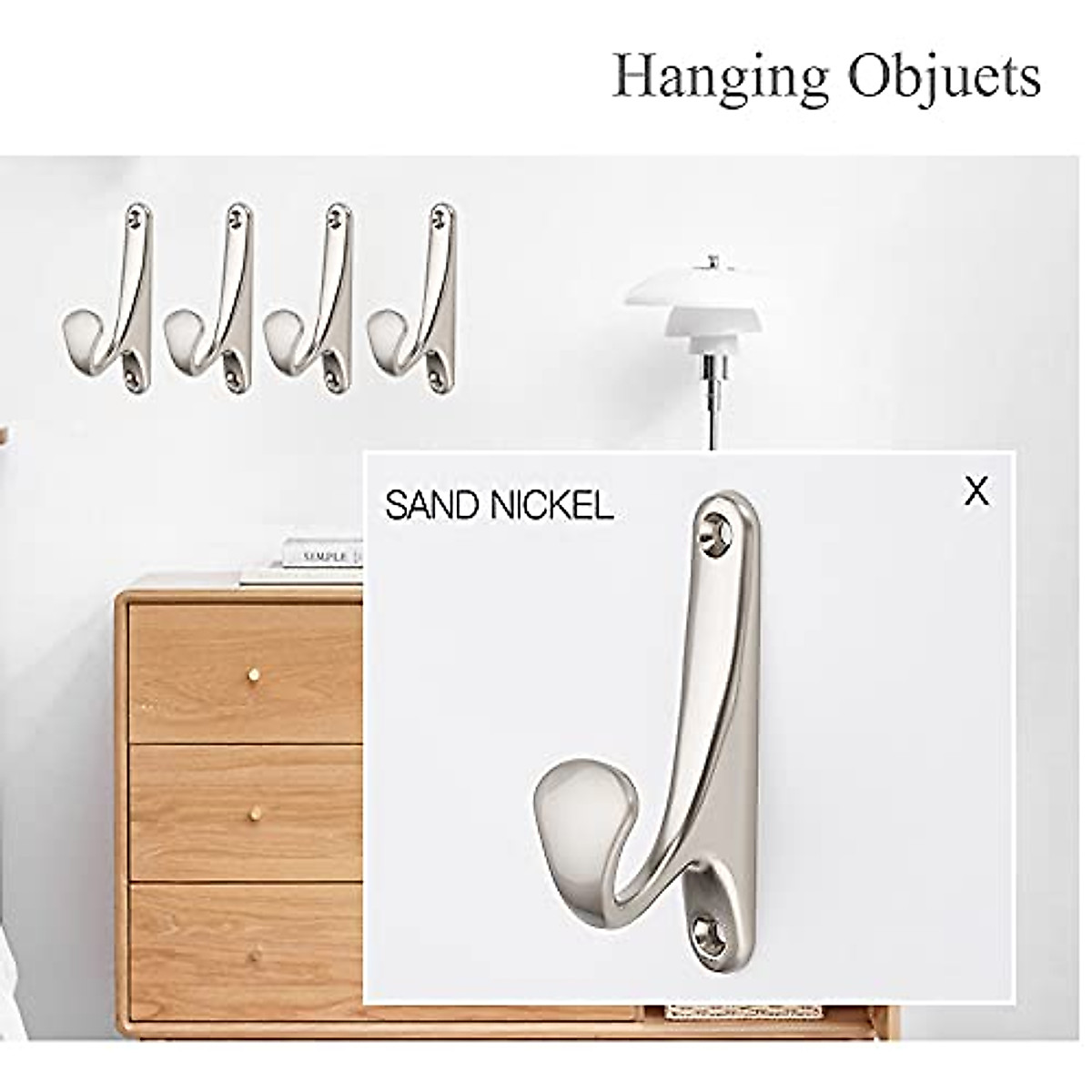 4 Pack Single Prong Wall Mounted Hat Towel Bag Hanger, Decorative Art Coat Hooks with Deep Curve, Solid Zinc Alloy Wall Hooks Holder for Keys, Umbrella, Matte Silver, Exxacttorch