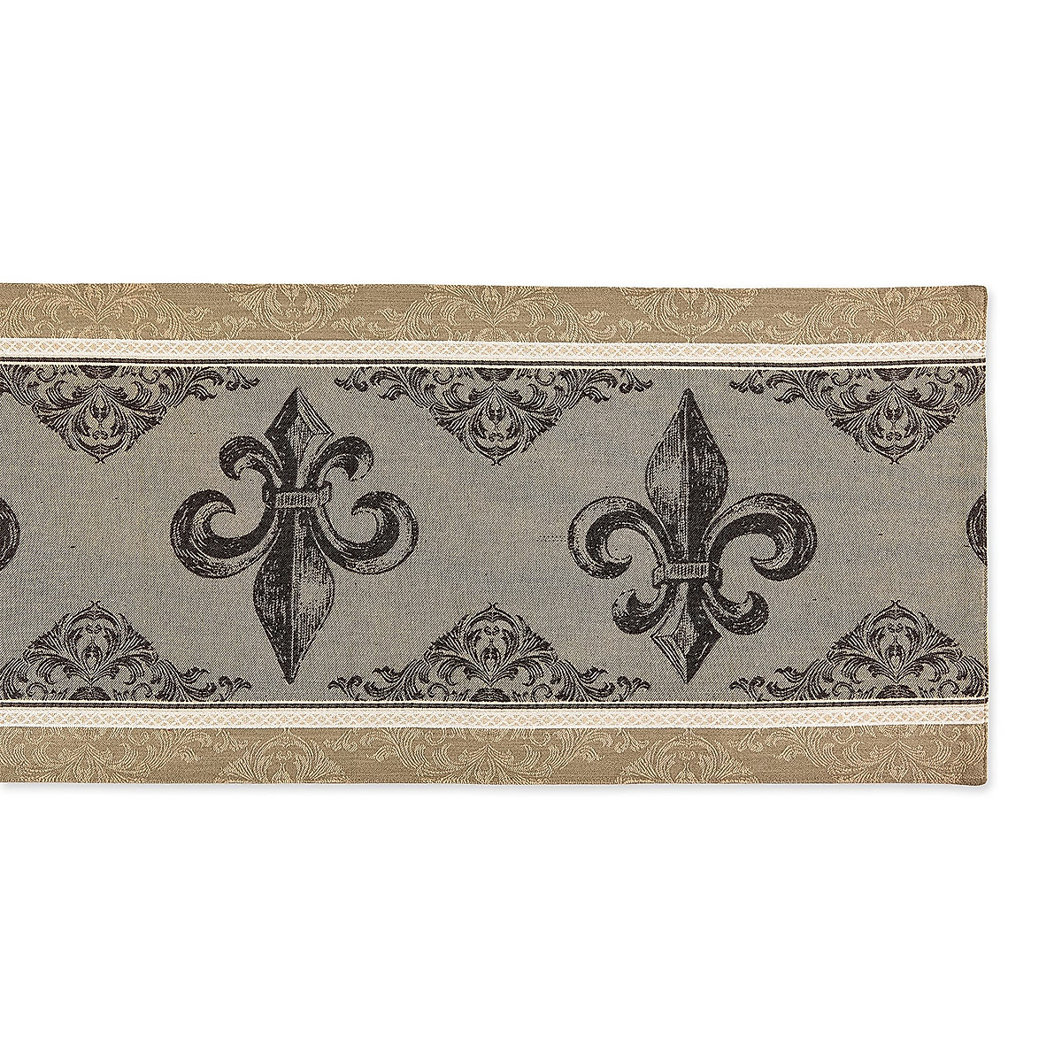 DII French Style Tabletop Kitchen Collection, Reversible Table Runner, 14x108, Fleur de Lis Stripe