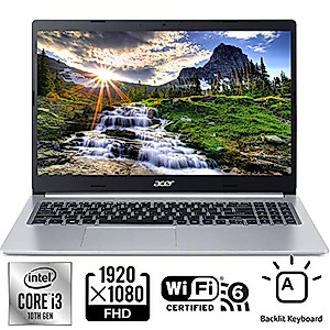 Acer Aspire 5 A515-55-378V, 15.6" Full HD Display, 10th Gen Intel Core i3-1005G1 Processor (Up to 3.4GHz), 4GB DDR4, 128GB NVMe SSD, WiFi 6, HD Webcam, Backlit Keyboard, Windows 10 in S Mode