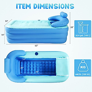Inflatable Bathtub Adult with Electric Air Pump, Indoor or Outdoor Portable Foldable Bath Tub and Ice Bath Tub, Freestanding Blow Up Bathtub with Bath Pillow Headrest for Adults Spa, 63"x33" (Blue)