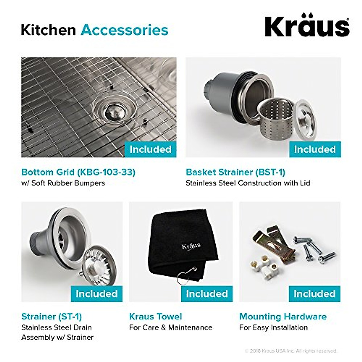 Kraus Standard PRO 33-Inch 16 Gauge Undermount 60/40 Double Bowl Stainless Steel Kitchen Sink, KHU103-33