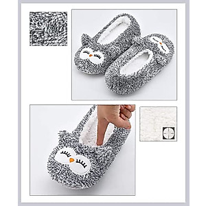 DICUIRD Womens Slipper Socks Low Cut Comfy&Warm Animal Non-skid Bedroom Slippers(Owl, 8-10)