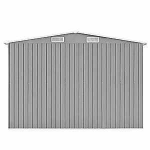 FAMIROSA Garden Storage Shed with Vents Metal Steel Double Sliding Doors Outdoor Wood Storage Shed Patio Lawn Care Equipment Pool Supplies Organizer 101.2"x154.3"x71.3" Metal Gray