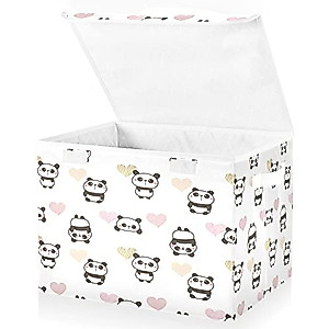 Kigai Storage Basket Cute Panda Storage Boxes with Lids and Handle, Large Storage Cube Bin Collapsible for Shelves Closet Bedroom Living Room, 16.5x12.6x11.8 In