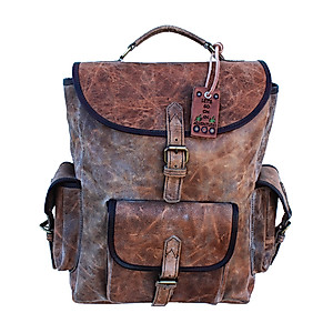 CHALLENGER Full Grain Dark Brown Leather Backpack Multipurpose Travel Bag 18AA07LB