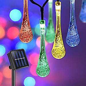 Solar String Lights 26FT 30LED Water Drop Solar Fairy Lights with 8 Lighting Modes, Solar Powered Teardrop Twinkle Lights Outdoor Waterproof for Garden Patio Yard Wedding Party Decoration Multicolor
