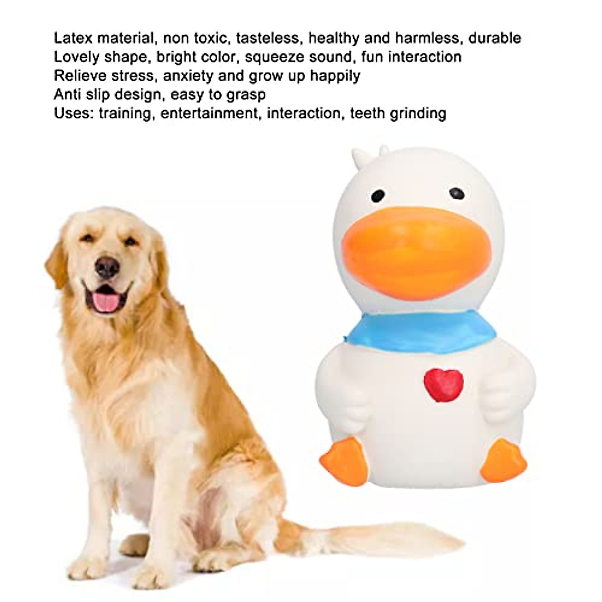 Shanrya Squeaky Duck Pet Toys, Squeaky X Duck Dog Toys Durable Latex for Dog Puppy Chewing Playing(White)