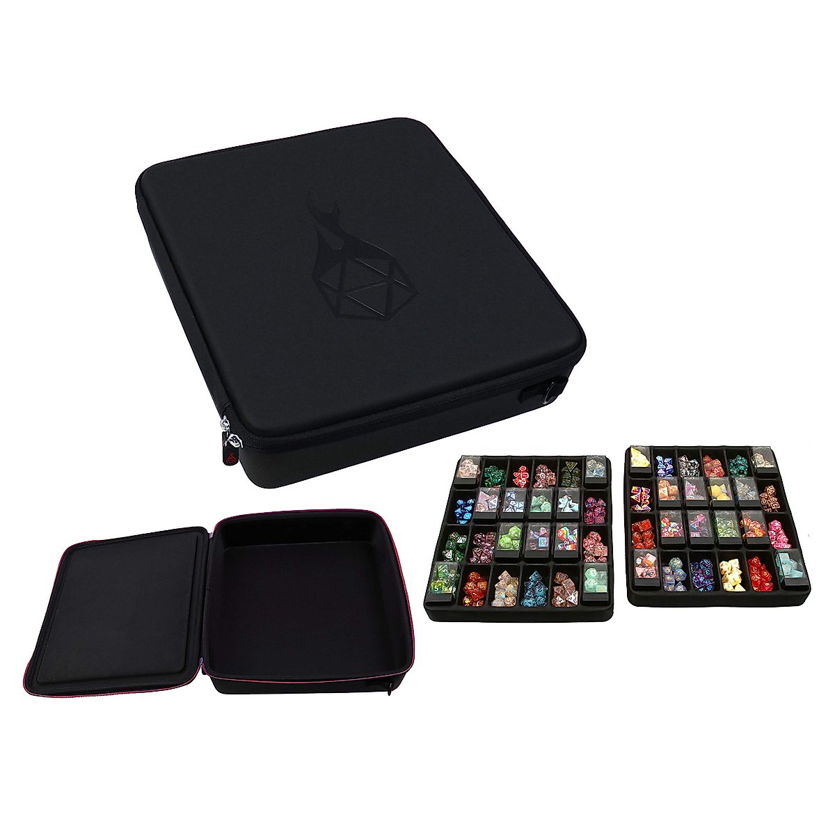 Forged Dice Co. Double Dice Tray Dice Case - Holds 40 Plastic Dice Storage Cubes or 14 Dice Per Section up to 560 Total Dice - Dice Tray and Display Case Compatible with Chessex Cubes and DnD Dice