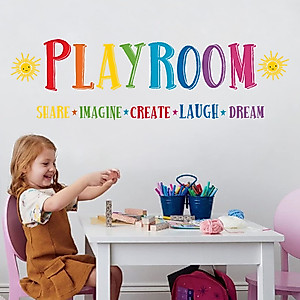 Mfault Large Playroom Rule Wall Decals Stickers, Inspirational Create Share Imagine Laugh Dream Quotes Nursery Classroom Decoration Neutral Bedroom Art, Motivational Words Toddler Kids Room Home Decor