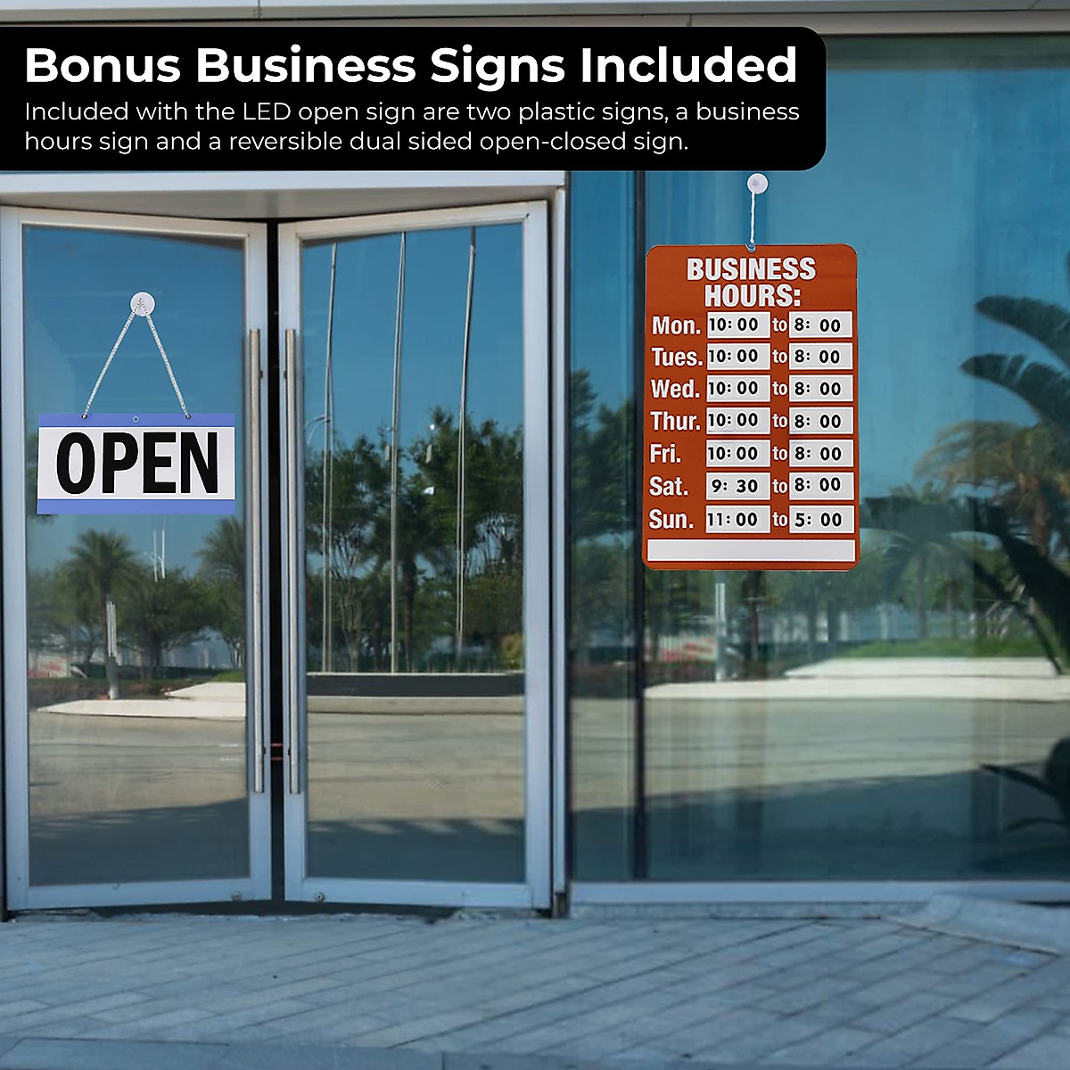 LED Open Signs for Business - 23 x 14 inch (X-Large Size) Open Sign - Neon LED Open Sign with Two Modes (Flashing & Steady) Includes Business Hours Signs & Reversible Open Closed Signs