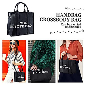 Beukani The Tote Bag for Women Birthday Gifts Black Mini Cute Small Fashion Canvas Cloth Purse Handbags Work Travel Top-Handle Shoulder Crossbody Bags with Zipper Adjustable Straps Inner Pockets, Medium