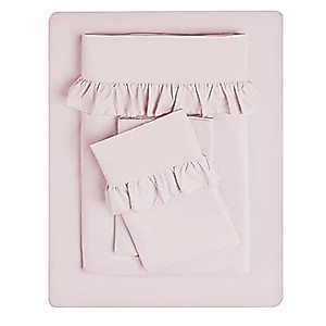Swift Home Ultra-Soft Elegant 2-inch Ruffled Hem Design on Flat Sheet and Pillowcases, Wrinkle Resistant, Fade Resistant, Deep Pocket, Double Brushed 4-Piece Microfiber Sheet Set - Full, Rose Blush