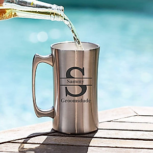 Personalized Beer Mug: Custom Engraved Stainless Steel Stein for Men, Groomsmen, Dad - Large 20 oz, Laser Engraved Beer Glass