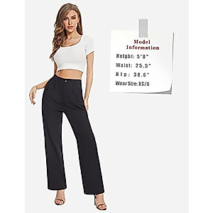 Tapata Womens Wide Leg High Waist Straight Leg Casual Pants Stretch Comfy Pockets Relaxed Fit, Black, 2