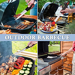 HaSteeL BBQ Grill Accessories Set of 7, Stainless Steel Grilling Tools Set with Storage Bag, Heavy Duty Grill Spatula, Tong, Fork, Basting Brush, Cleaning Brush, Dishwasher Safe & Man’s Gift