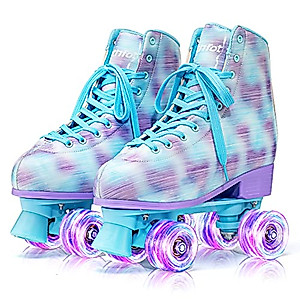 Ruthfot Roller Skates for Women and Girls with Double-Row Four Light up Wheels, High-top PU Leather Rollerskates