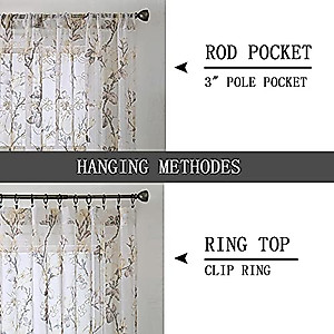 Tollpiz Floral White Sheer Valance Curtains Flower Print Vine Embroidery Bedroom Curtain Valances Rod Pocket Voile Window Curtains for Living Room, 54 x 16 inches Long, Set of 1 Panel