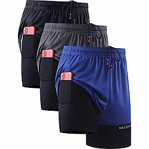 NELEUS Men's 2 in 1 Running Shorts with Liner,Dry Fit Mesh Gym Workout Shorts with Pockets,3 Pack,6094,Black/Grey/Blue,M