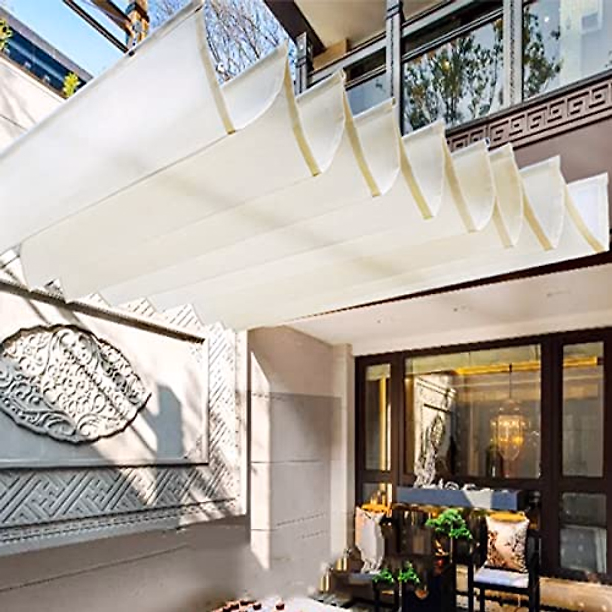 LXLIGHTS Retractable Wave Shade Sails, Easy to Install Sun Protection Awning, HDPE Ventilation Fabric U Shaped Sliding Roller Blind for Patio Roof Shade Canopy Cover