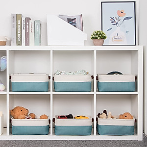 HNZIGE Fabric Storage Baskets for Organizing Small Baskets for Shelves, Laundry, Nursery, Closets, Decorative Baskets for Gifts Empty (White&Teal)