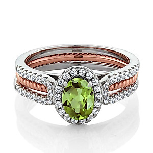 Gem Stone King 925 2-Tone Sterling Silver Green Peridot Wedding Band Insert Engagement Stackable Ring For Women (1.42 Cttw, Gemstone Birthstone, Available In Size 5, 6, 7, 8, 9)