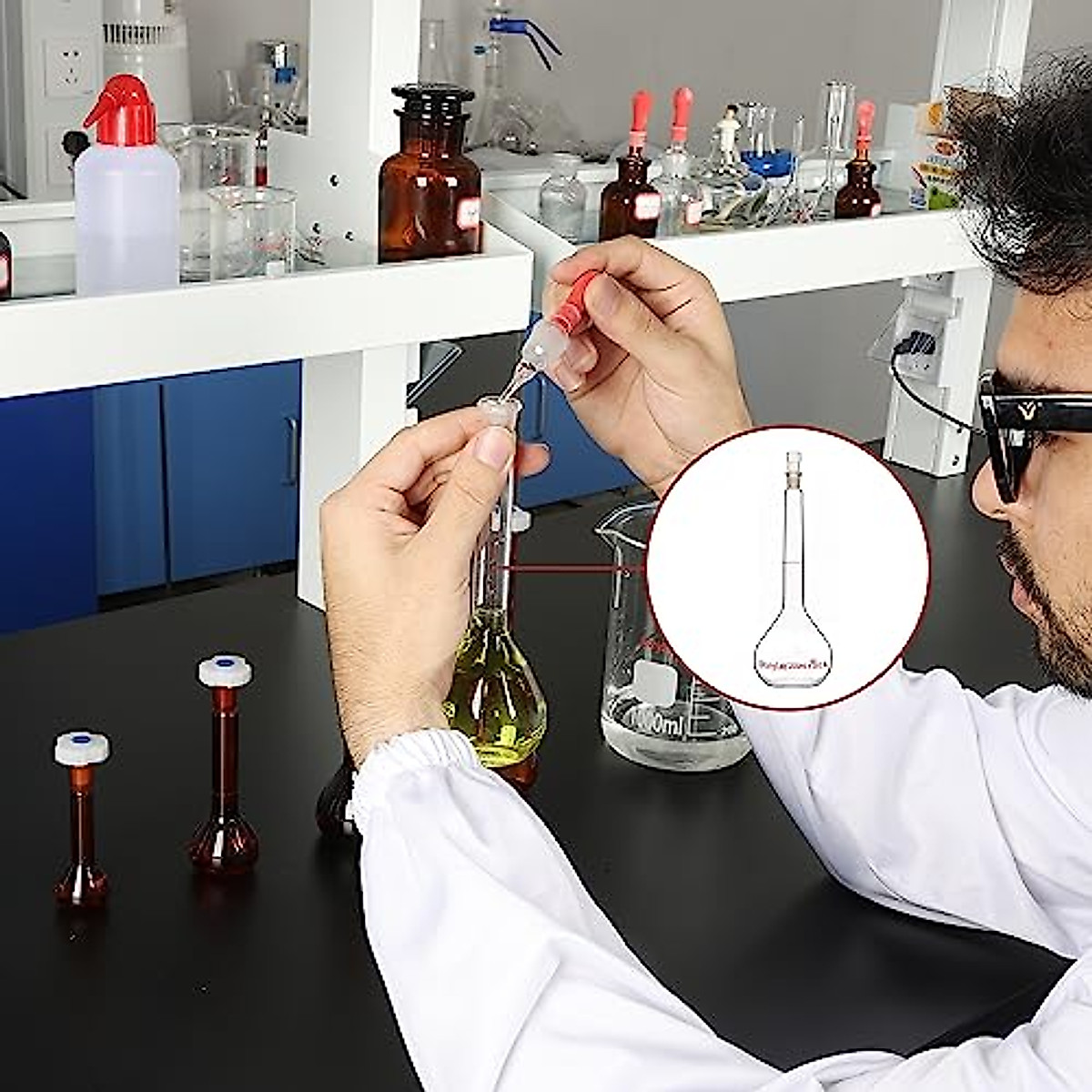 stonylab Glass Volumetric Flask Class A with Glass Stopper, Borosilicate Glass Heavy Wall Volumetric Flask Tolerance ±0.02 ml, 10 ml