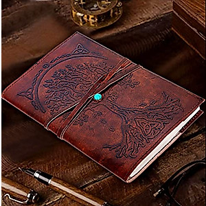 Ruzioon Leather Journal Writing Notebook - Antique Handmade Leather Bound Daily Notepad For Men And Women Diary Large 9 X 6 Inches, Gift For Art Sketchbook, Travel Diary And Notebooks To Write In Art