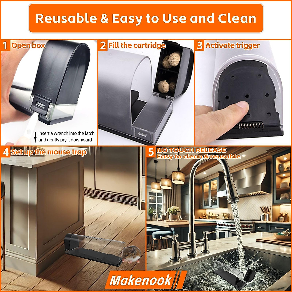 Makenook Humane Mouse Traps Indoor for Home, Large No Kill Live Rat Traps Outdoor, Reusable Chipmunk Trap, Catch and Release, Safe for Pets and Children, Easy to Set, 2 Pack