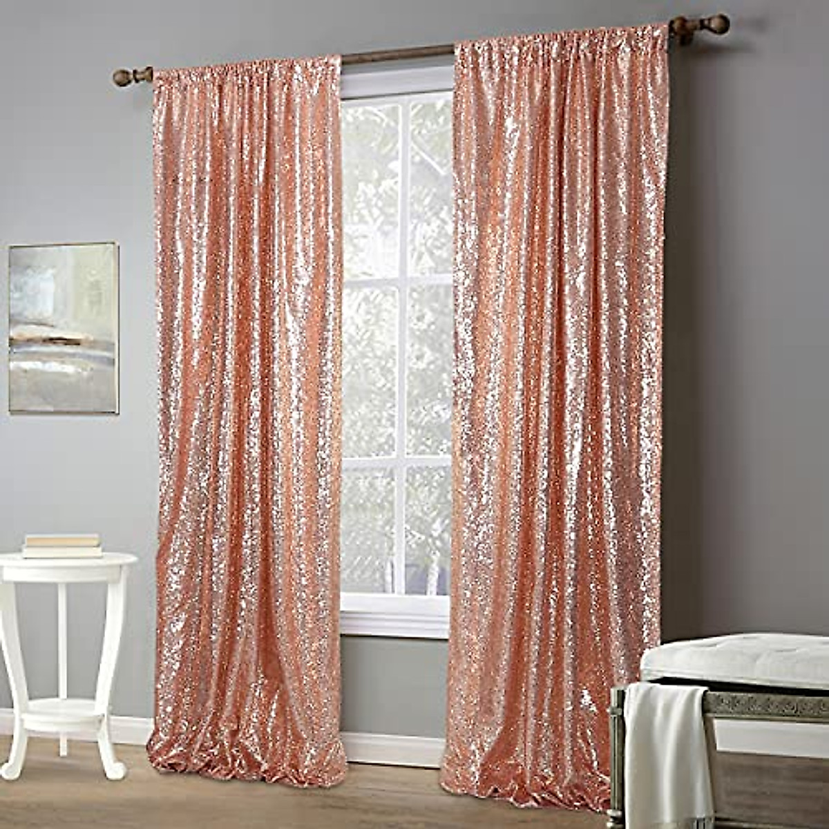 CMICHO Rose Gold Backdrop Curtain - 2.5x8FT 2 Curtain Panels Photography Backhround for Wedding Party Birthday Decoration