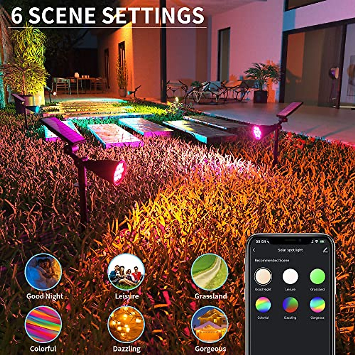 HELLYMOON Smart Solar Spot Lights Outdoor - APP Control, 2-in-1 RGB Wall/Ground Flag Pole Light Solar Landscape Spotlight, 180° Adjustable IP65 Waterproof Security Light for Pathway Garden(2 Pack)