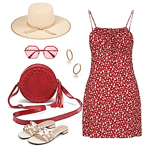 JOSEKO Women Crossbody Bags, PU Leather Zipper Shoulder Bag Round Cell Phone Purse with Tassel Red 7.48''(L) x 7.48''(W) x 2.75''(H)