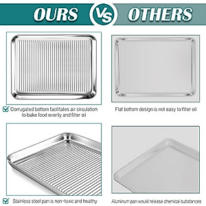 TeamFar Baking Sheet, 17.6”x13”x1” Stainless Steel Cookie Sheet Pan Tray for Oven, Healthy & Non Toxic, Corrugated Bottom & Dishwasher Safe - 2pcs