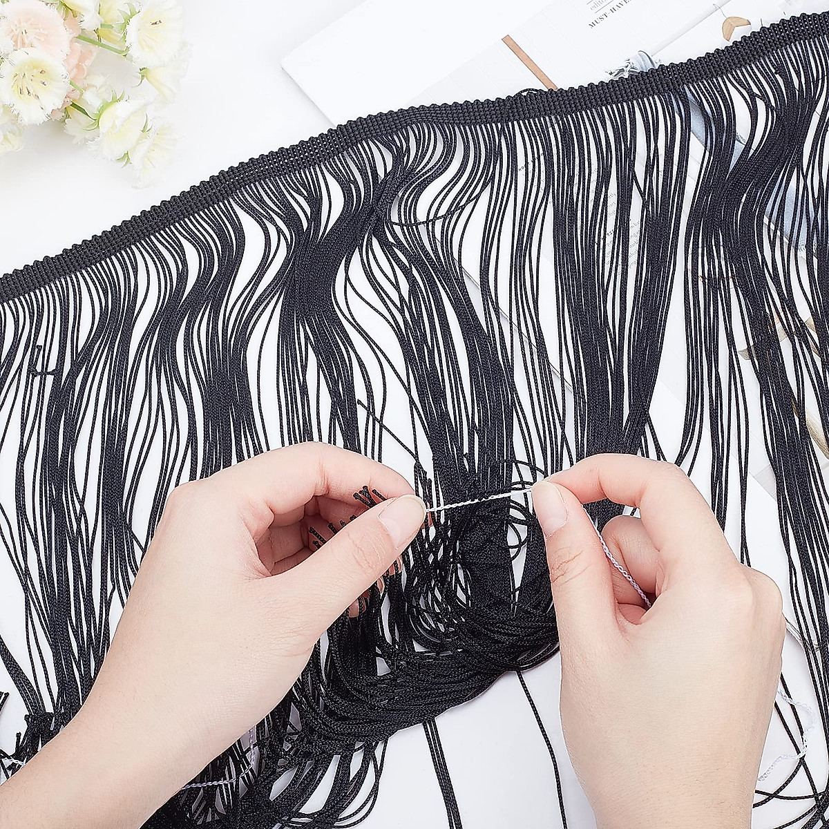 OLYCRAFT 10.4 Yards Polyester Tassel Fringe Trim 11 inch Wide Sewing Fringe Trim Lace Long Lenth Polyester Tassel for DIY Latin Dress - Black