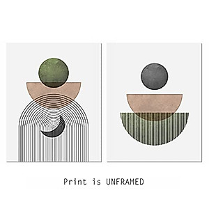 Mid Century Modern Print Set Of 2 Abstract Wall Art Olive Green Wall Decor Minimalist Abstract Decor Moon and Sun Wall Art Set UNFRAMED 11x14inch