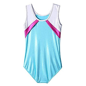 BAOHULU Gymnastics Leotards for Little Girls Stiching Ribbons One-piece Dance Outfit B164_LightBlue_4A