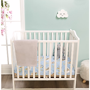 2 Pack n Play Mattress Sheets – 100% Jersey Knit Cotton Soft Portable Crib Mattress Sheet for Boys with Blue and Yellow Precious Moments Design; 2 Pk Playpen Mattress or Mini Crib Fitted Sheet Set