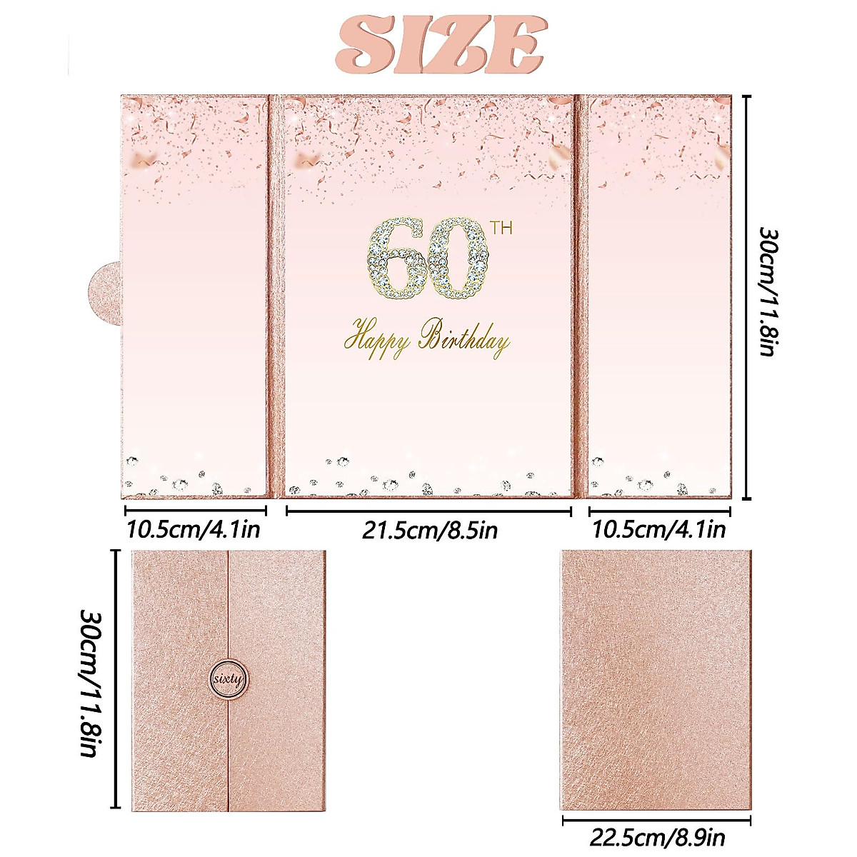 Crenics Rose Gold 60th Birthday Decorations, Creative 60th Birthday Guest Sign in Book Alternative, Large 60th Birthday Signature Book 12" x 18", Great 60 Years Old Birthday Gifts for Women