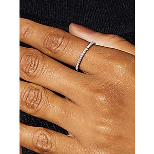 Aojun 14K Gold Vermeil S925 Sterling Silver CZ Simulated Diamond Statement Stackable Ring Eternity Bands V Ring for Women (S925 Sterling Silver, 5)