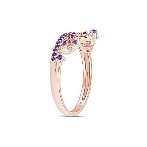 AFFY Round Cut Simulated Amethyst Princess Crown Ring in 14k Rose Gold Over Sterling Silver